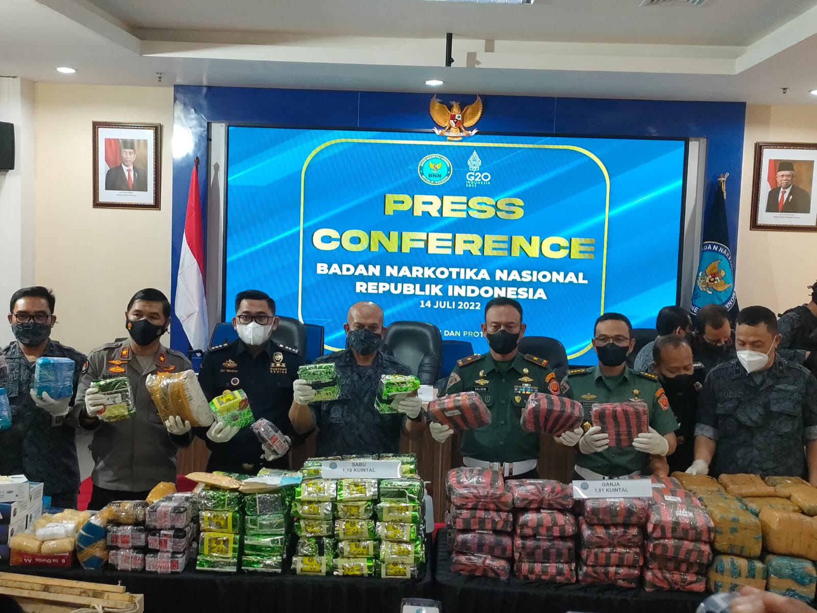 BNN Amankan 3 Kuintal Narkotika dan 22 Tersangka