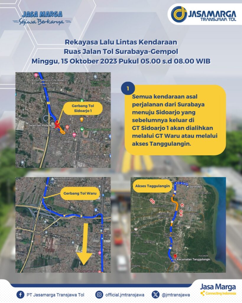 Jasa Marga Alihkan Arus GT Sidoarjo 1 ke GT Waru, Antisipasi Macet Imbas Jalan Sehat di Gelora ...
